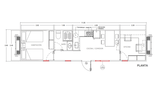 Módulo 11 m – Habitación + Oficina BunkerAgro - Plan B